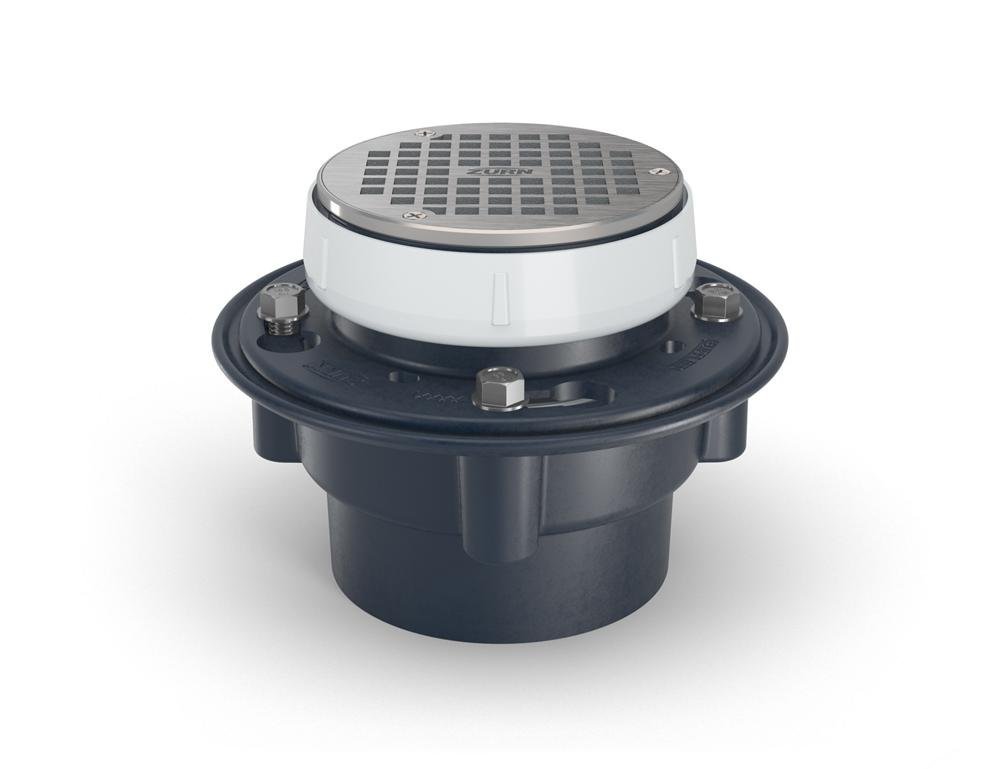 EZ1 PVC Floor Drain, 6" Round Nickel Bronze Strainer, with 4" Bottom O ...